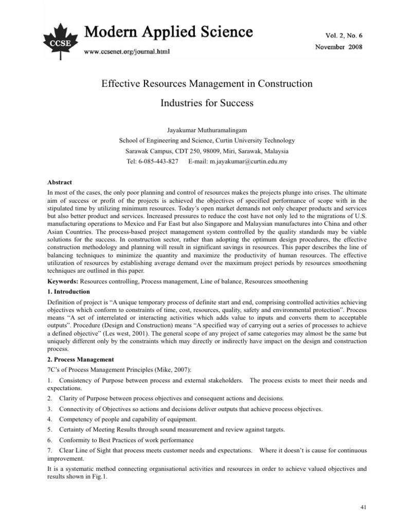 Effective Resources Management in Construction Ind | PDF | Project ...