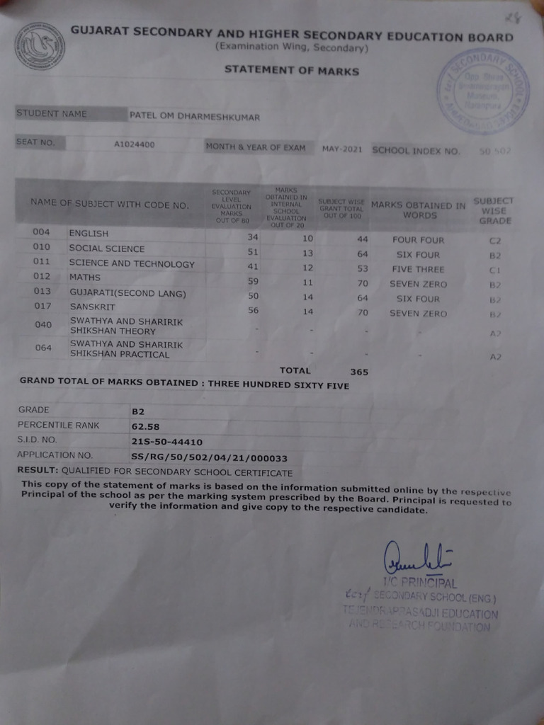 10th marksheet (1) | PDF | Educational Stages | Secondary Education