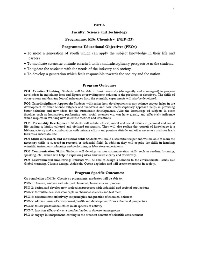 MSc Chemistry Program Overview and Outcomes | PDF | Chemist | Science