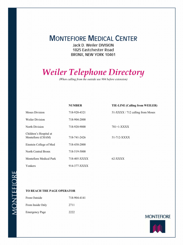 Weiler Telephone Directory - Montefiore Medical Center | PDF | Medicine ...