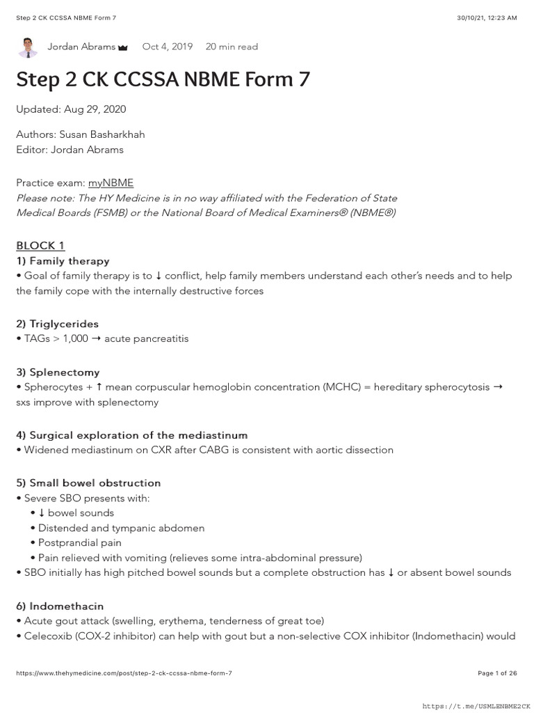 Step 2 CK NBME Form 7 Guide | PDF | Quality | Society Of The United States