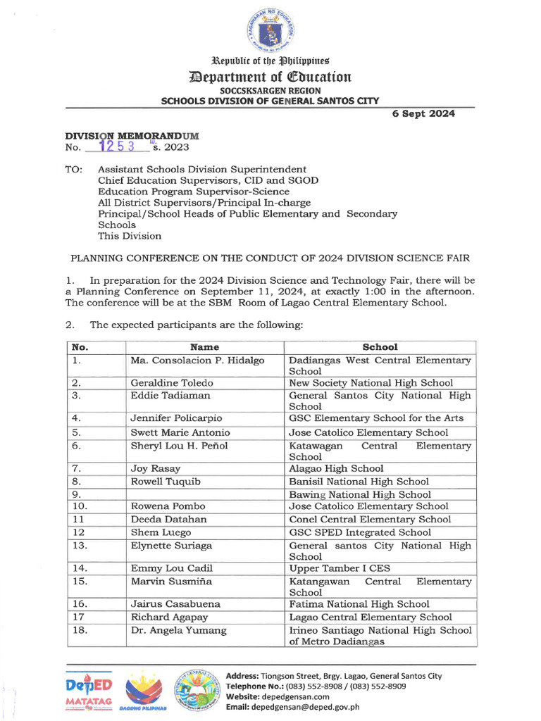 Division Memo No. 1253 S. 2024 Planning Conference On The Conduct of ...