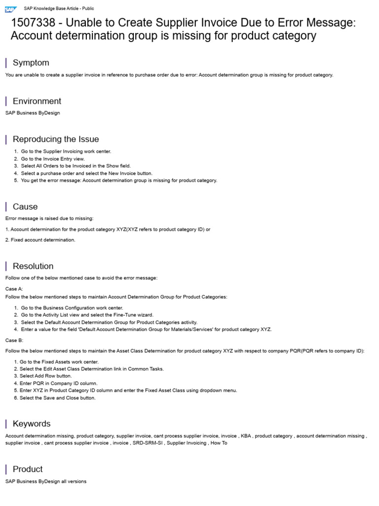 Unable To Create Supplier Invoice Due To Error Message - Account ...