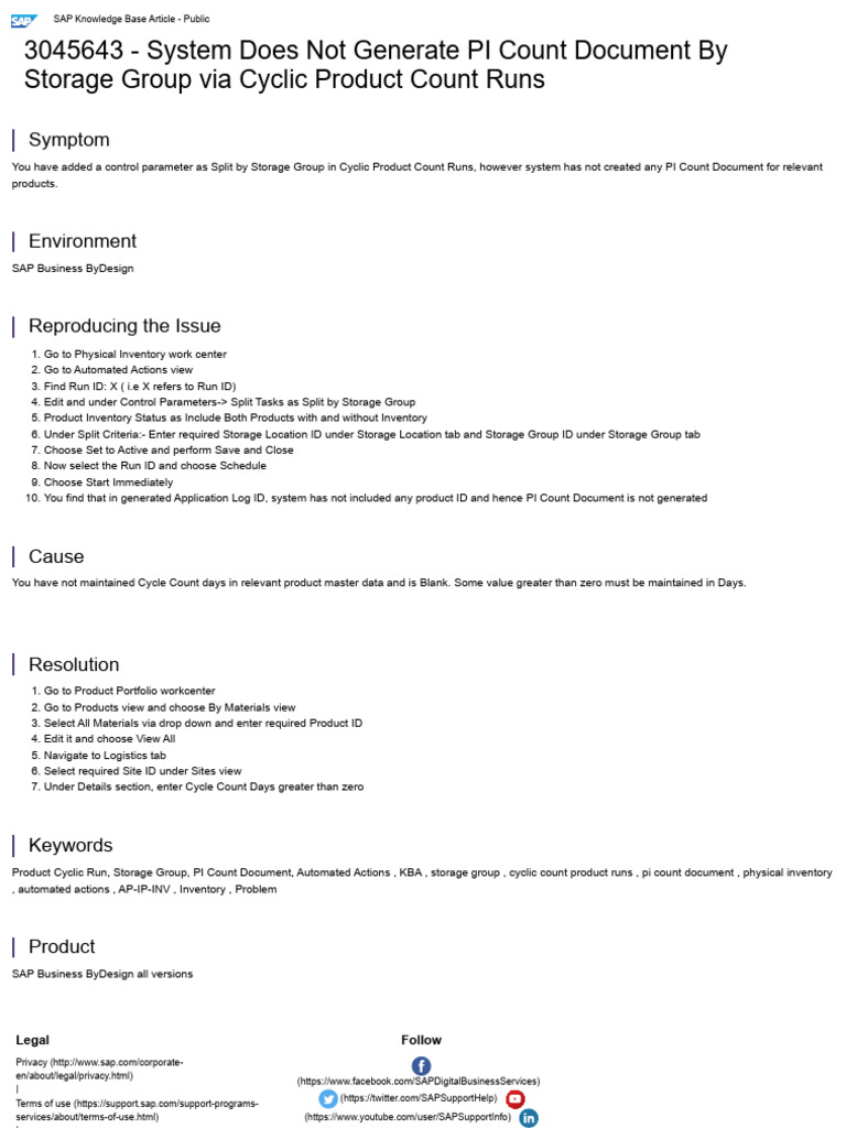 System Does Not Generate PI Count Document by Storage Group Via Cyclic Product Count Runs | PDF ...
