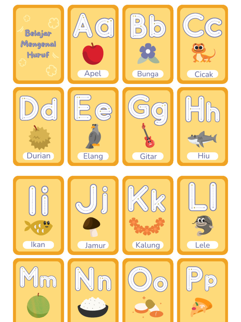 Belajar Mengenal Huruf Flashcard Kuning Ceria | PDF