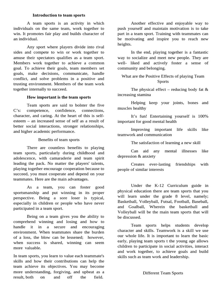 Team Sports: Building Skills & Character | PDF | Volleyball | Athletic ...