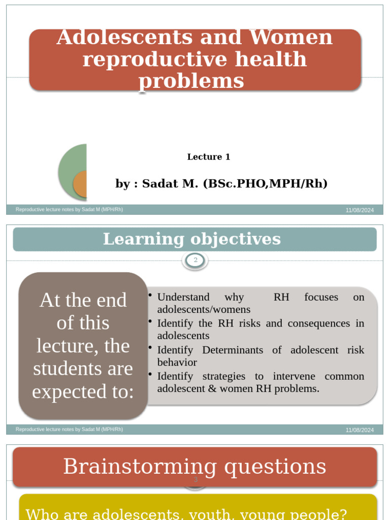 Lecture 1. ADOLESCENT REPRODUCTIVE HEALTH | PDF | Adolescence | Teenage Pregnancy