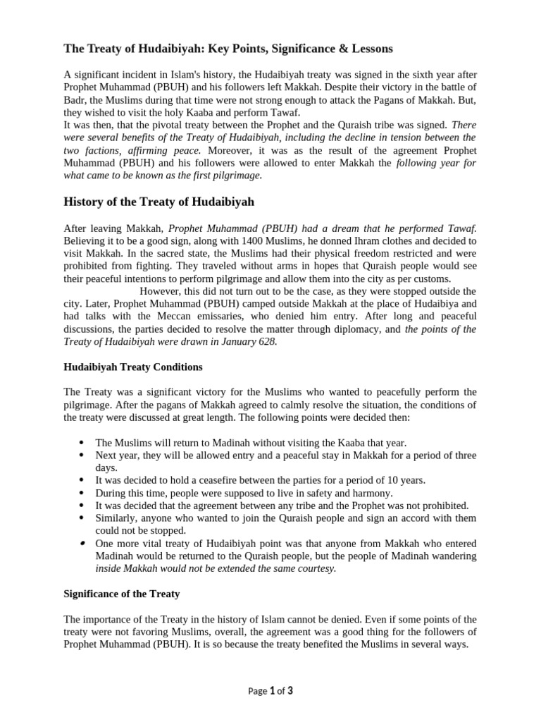 Significance of the Treaty of Hudaibiyah | PDF | Muhammad | Mecca