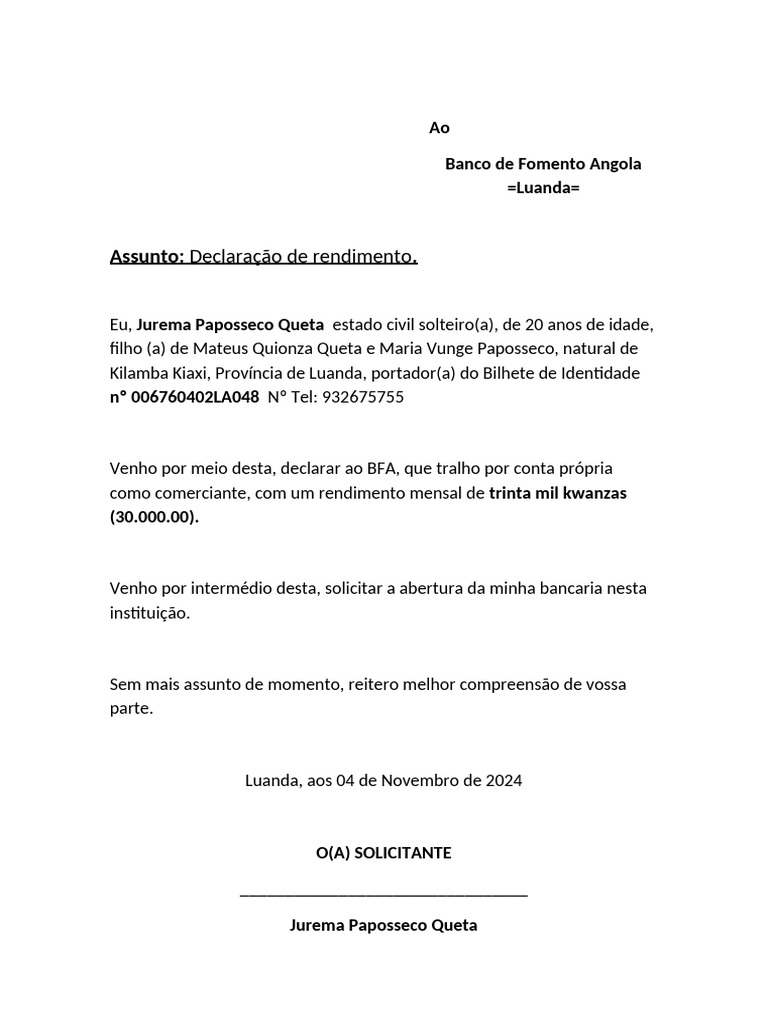 Declaração de Rendimento | PDF