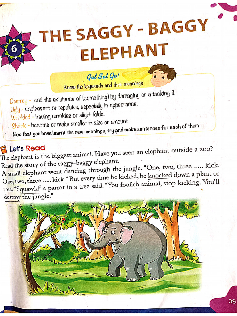 Grade 2 Literature Chapter 6 The Saggy Baggy Elephant | PDF