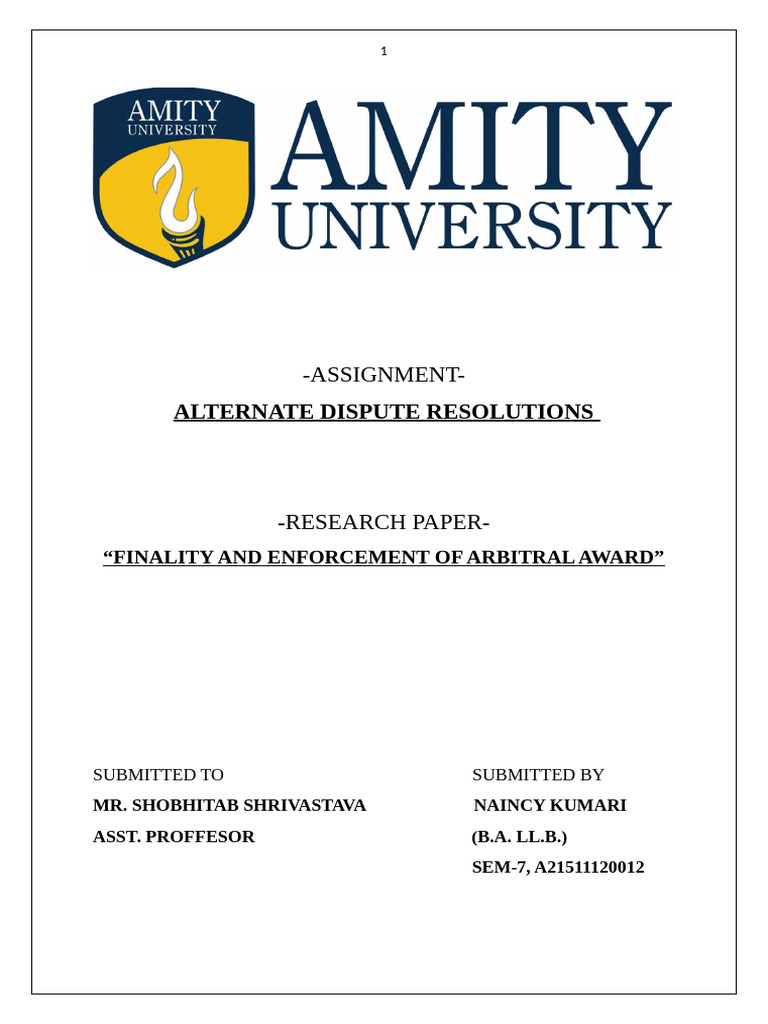 Naincy Adr Assignment | PDF | Arbitration | Judgment (Law)