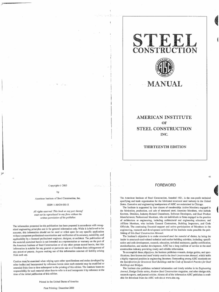 Aisc - Steel Construction Manual - Thirteenth Edition | PDF