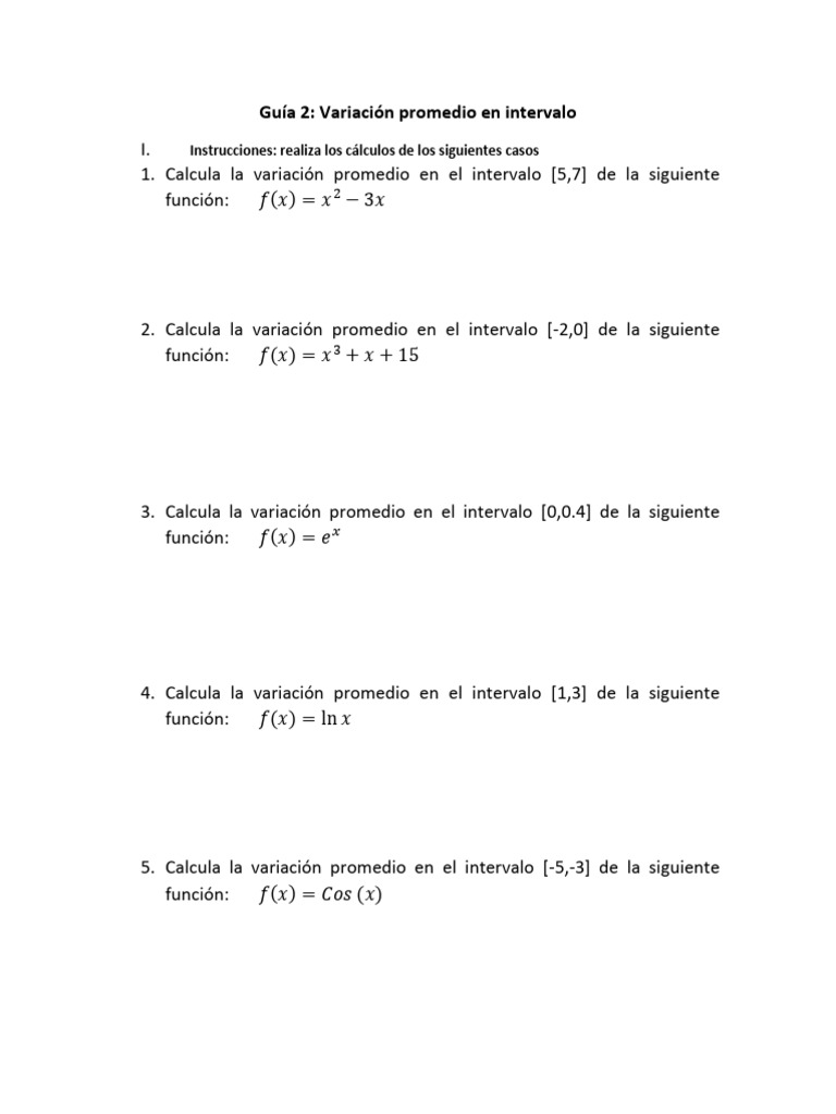 Guía 2. Variación Promedio en El Intervalo | PDF