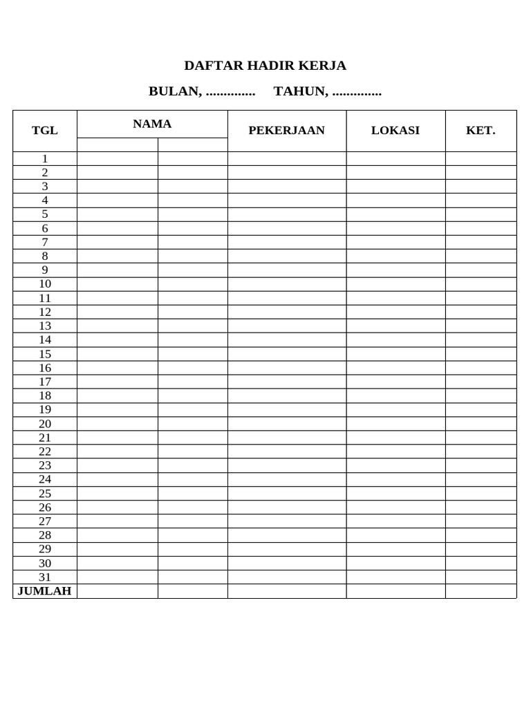 Daftar Hadir Kerja | PDF | Metode & Bahan Ajar | Griya & Taman