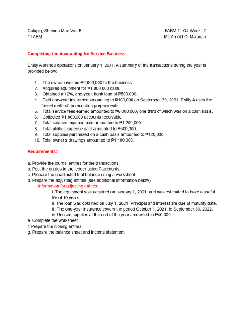 Accounting for Service Business Transactions | PDF | Debits And Credits ...