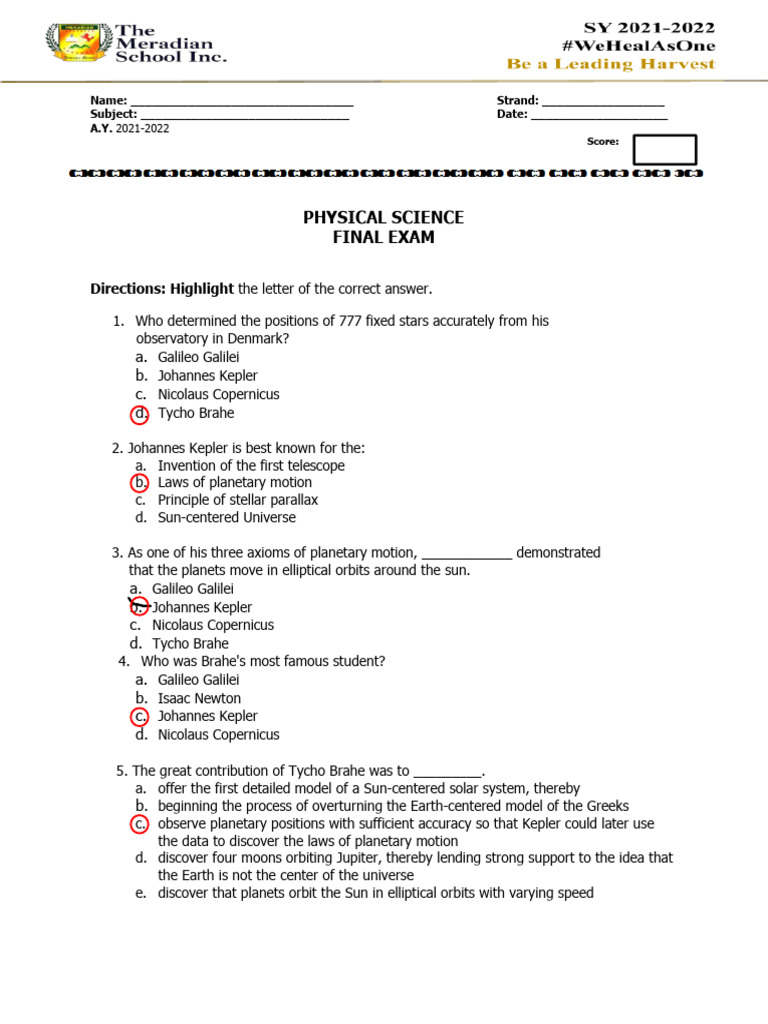 Physical Science Test Questions For Final Exam Calupig | PDF | Johannes ...