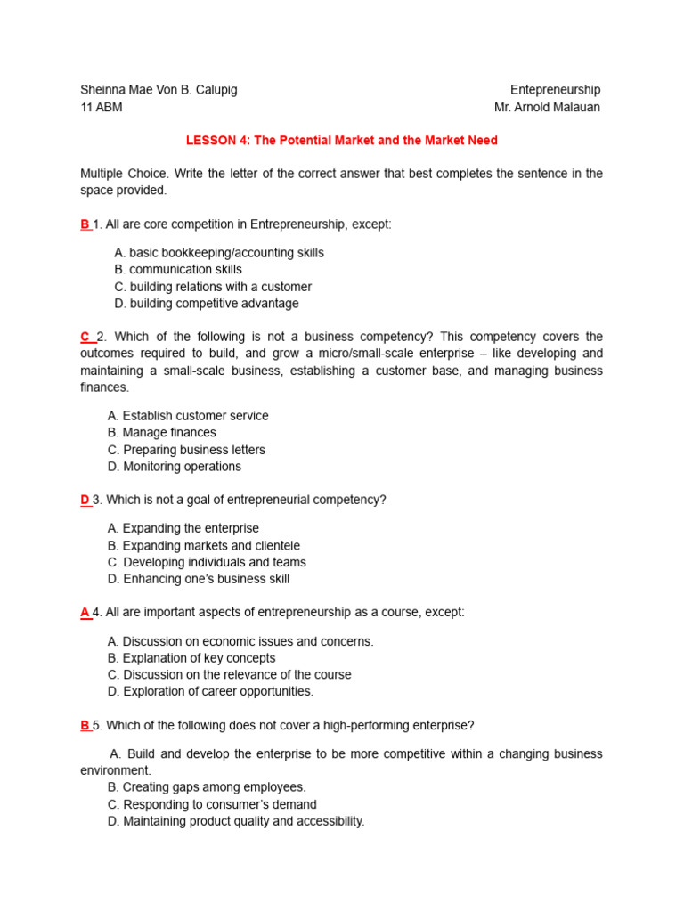 Calupig, Sheinna Mae Von B - Entepreneurship - Lesson 4 | PDF ...