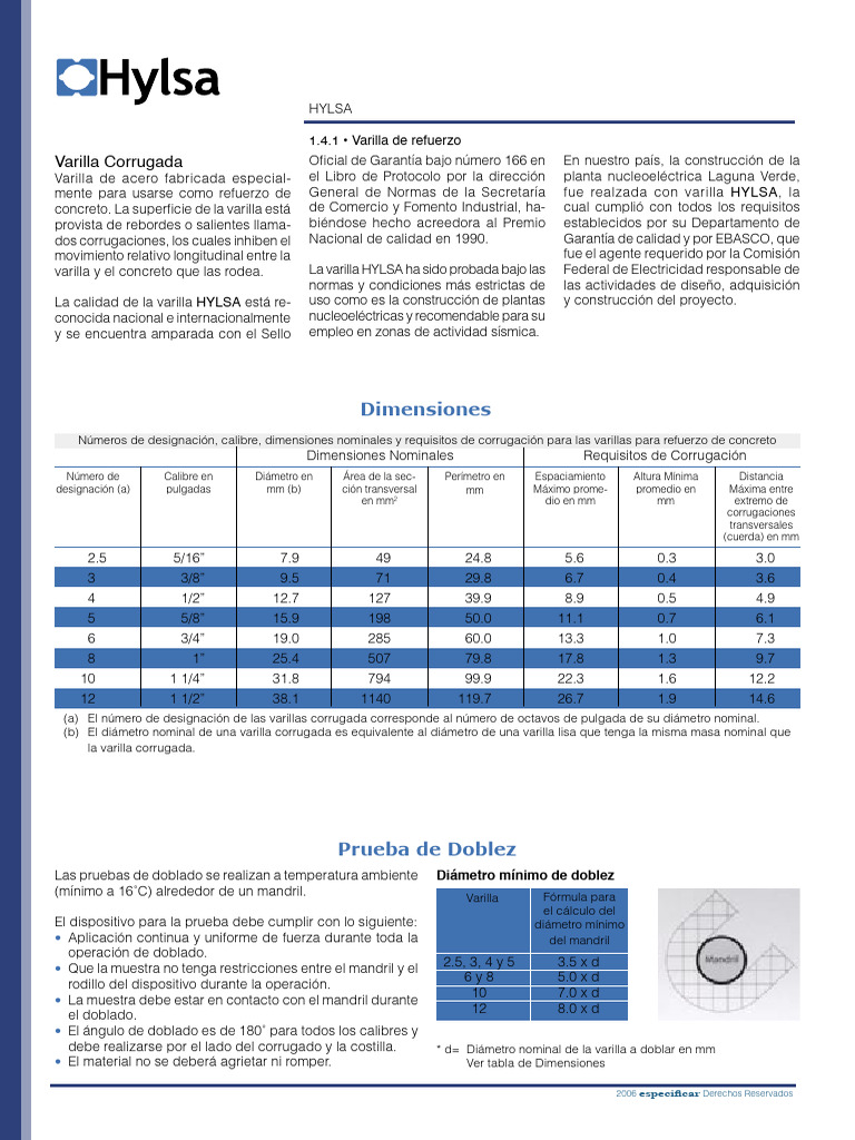Especificaciones de Varilla Hylsa | PDF | Materiales