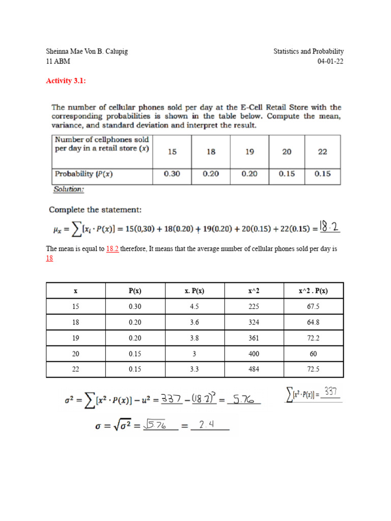 Week 3 Stat & Prob - Calupig, Sheinna Mae Von B. | PDF