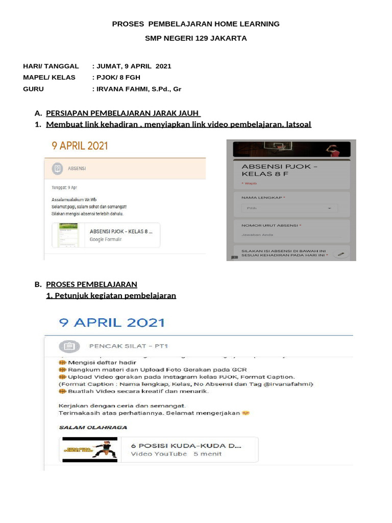 Laporan Kegiatan HL - 8 FGH Pjok - 9 April 2021 | PDF