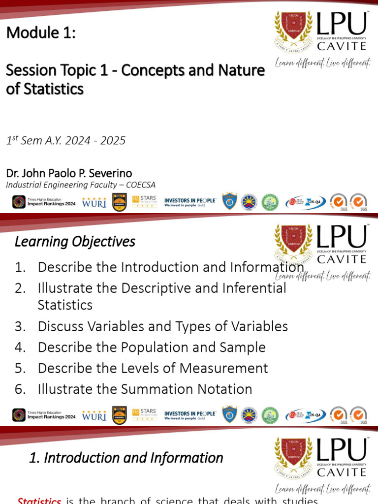 Session Topic 1 - Intro - To.statistics - AY2024 2025 | PDF | Statistics | Level Of Measurement