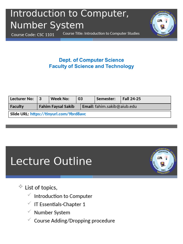 ICS LectureSlides Week 2 IntroToComputer, Number System | PDF | Input/Output | Computer Hardware
