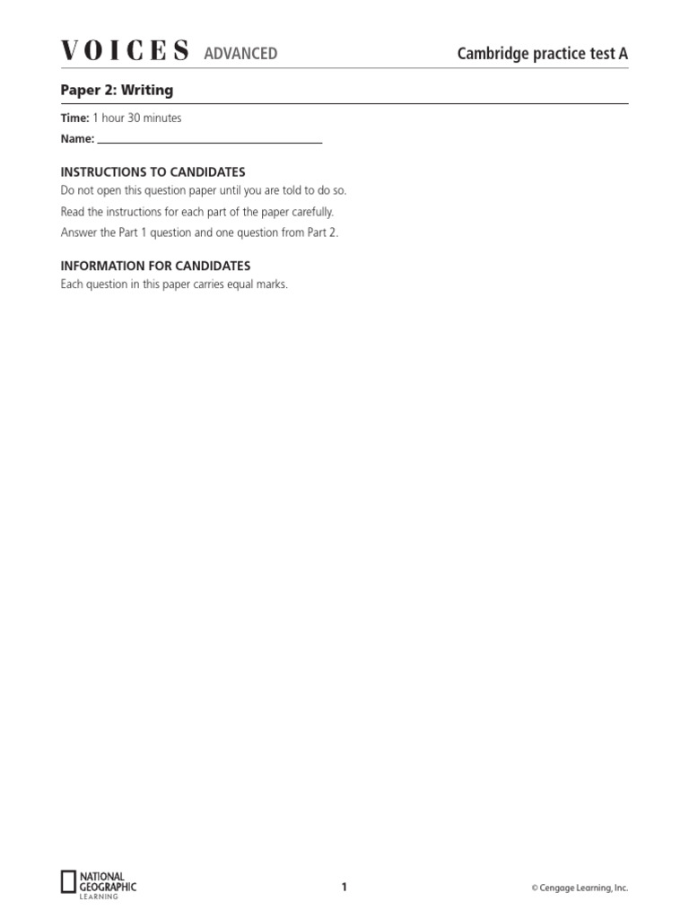 Voices Advanced Writing Test A | PDF | Cognition | Human Communication