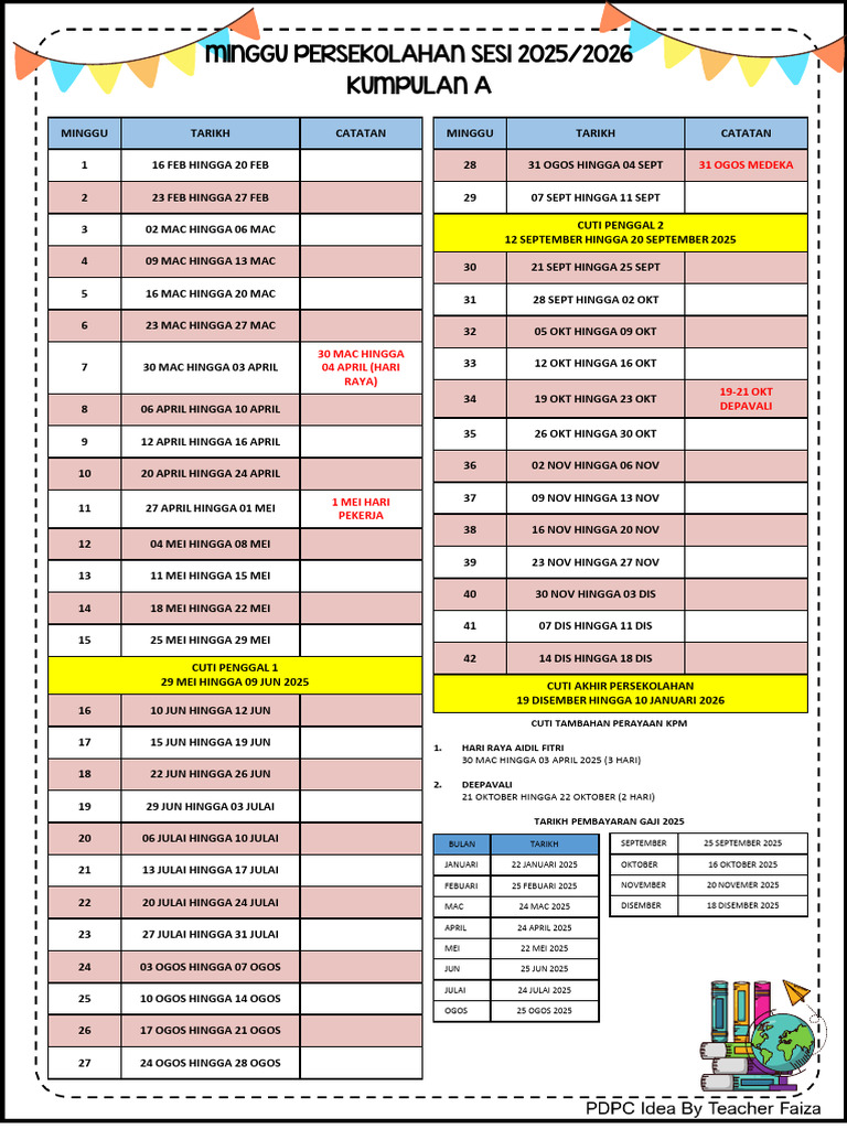 TAKWIM MINGGU 2025/2026 | PDF
