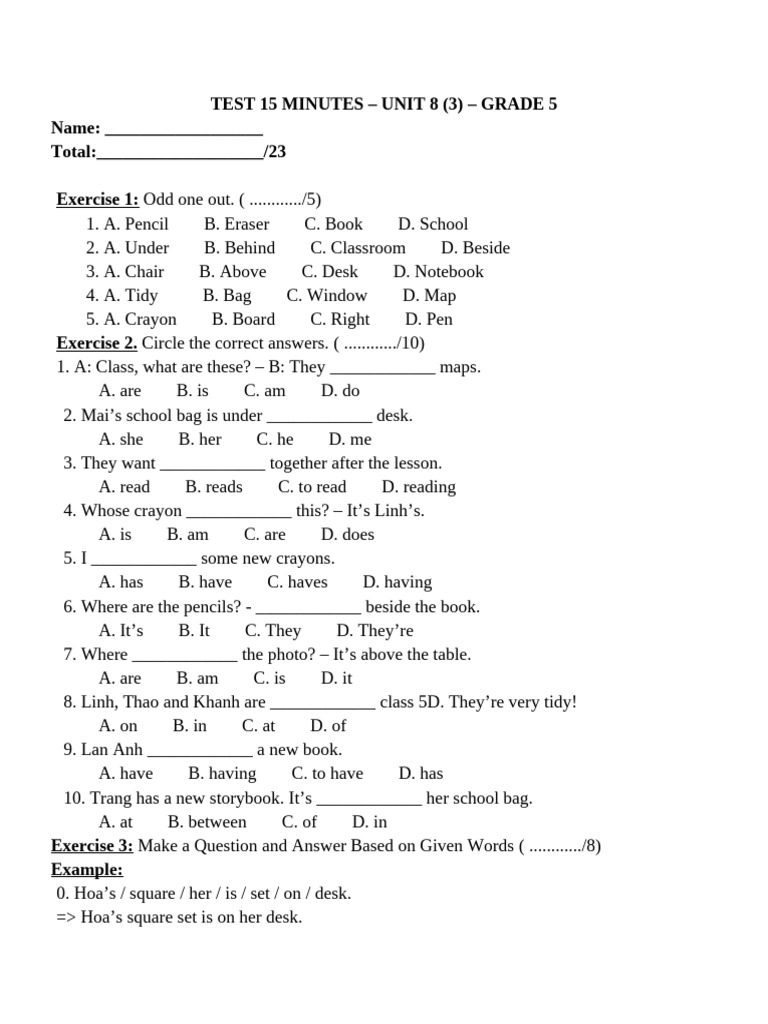 Grade 5 - Unit 8 - Test 3 | PDF | Writing Implements | Graphite