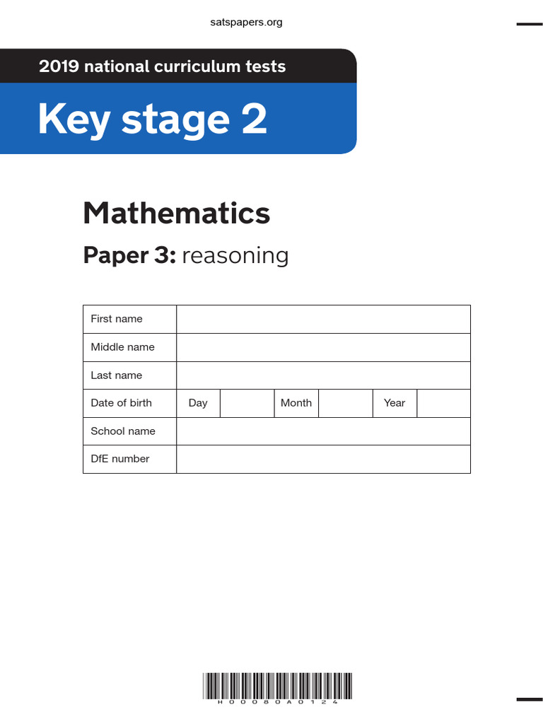 STA198218e 2019 Ks2 Mathematics Paper3 Reasoning | PDF | Copyright | Length