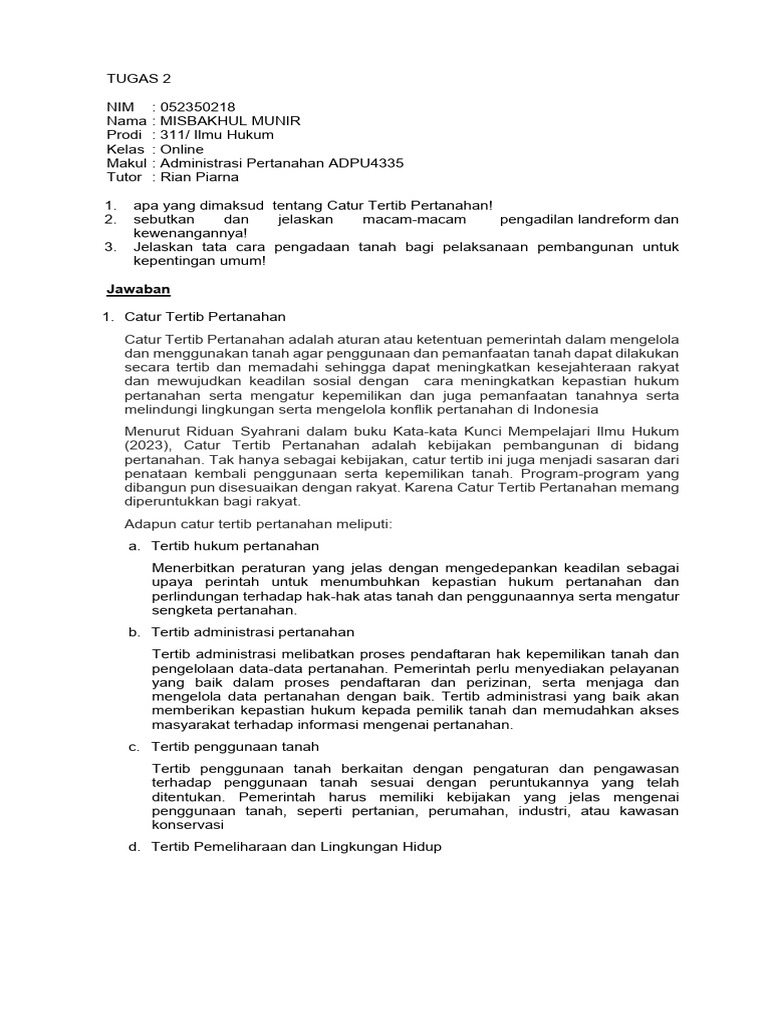 Tugas 2 Administrasi Pertanahan | PDF | Ilmu Sosial | Hukum