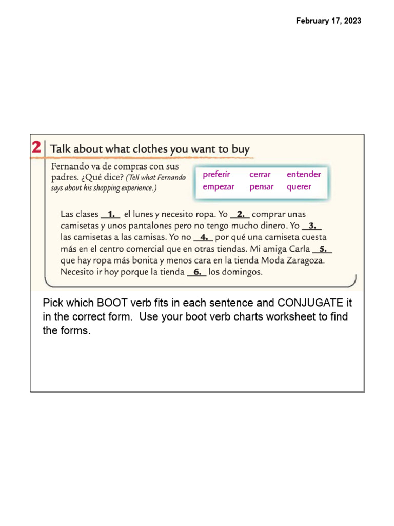 Pick Which BOOT Verb Fits in Each Sentence and CONJUGATE It in The ...