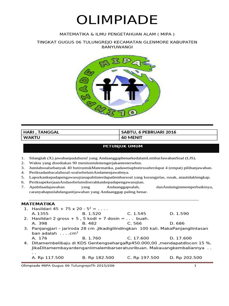 Soal MTK Olim | PDF | Metode & Bahan Ajar
