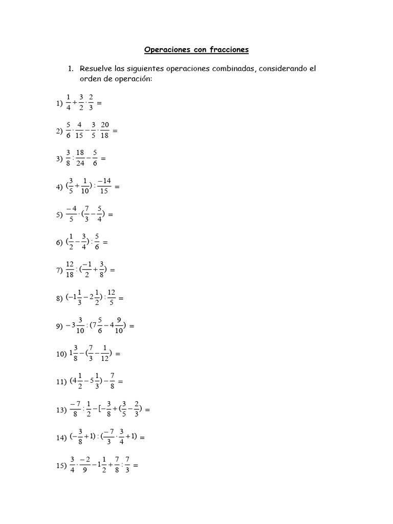 Operaciones y Problemas con Fracciones | PDF
