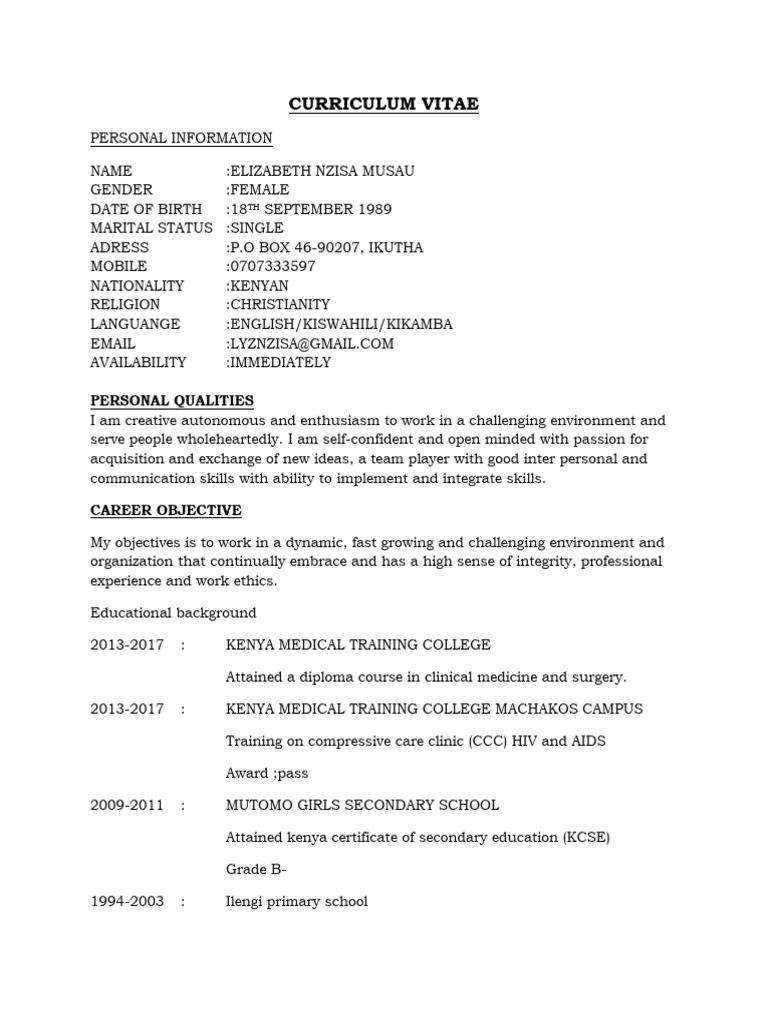 Curriculum Vitae | PDF | Kenya | Medicine