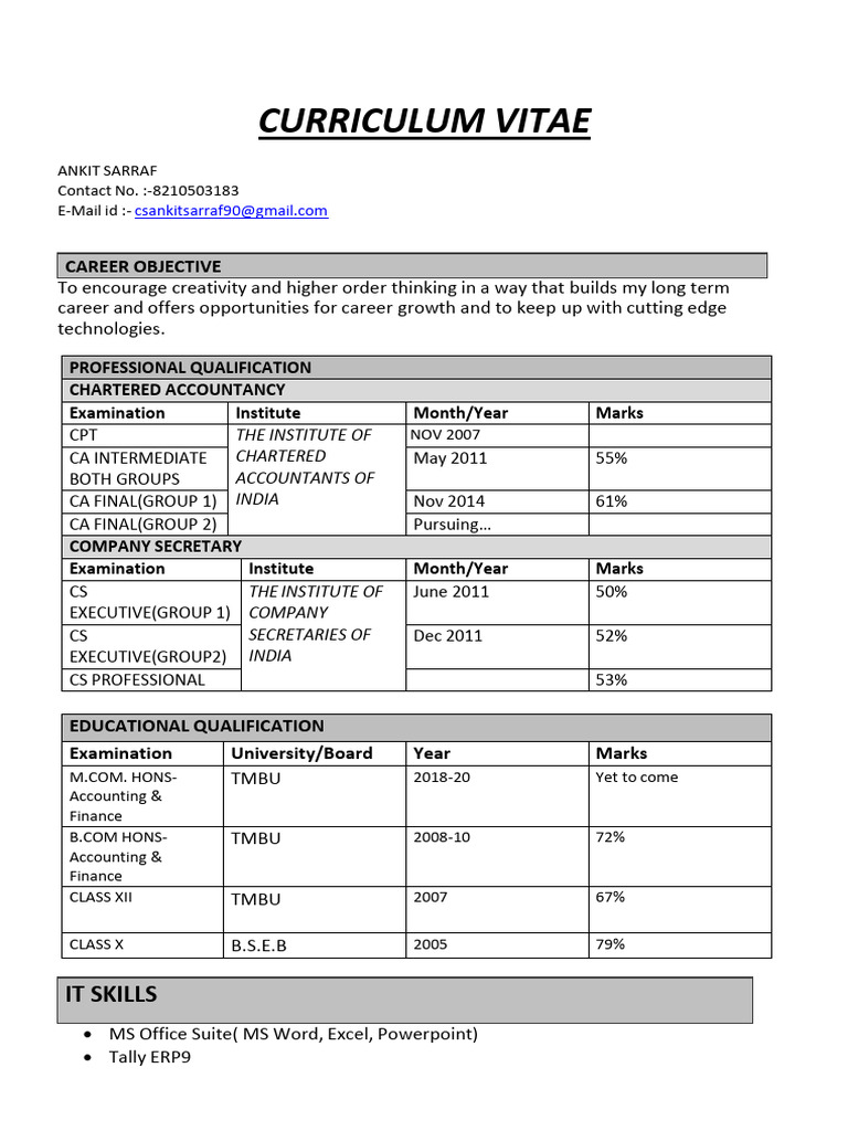 Ankit Sarraf's Professional CV | PDF | Financial Services | Accounting
