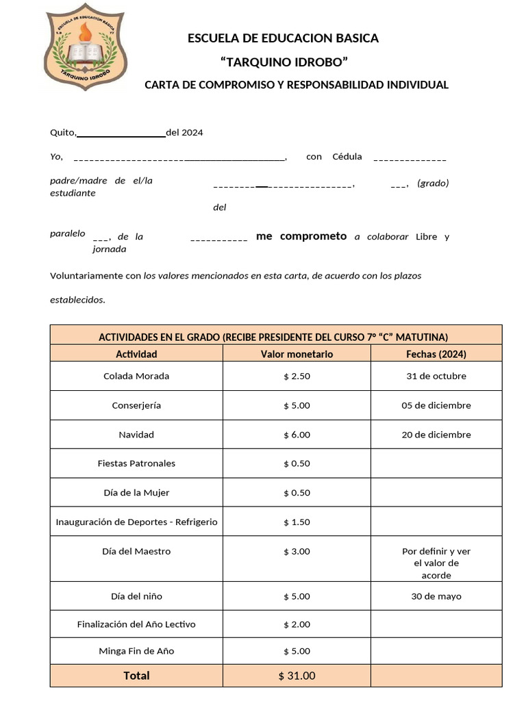 7c Carta De Compromiso Pdf | Pdf
