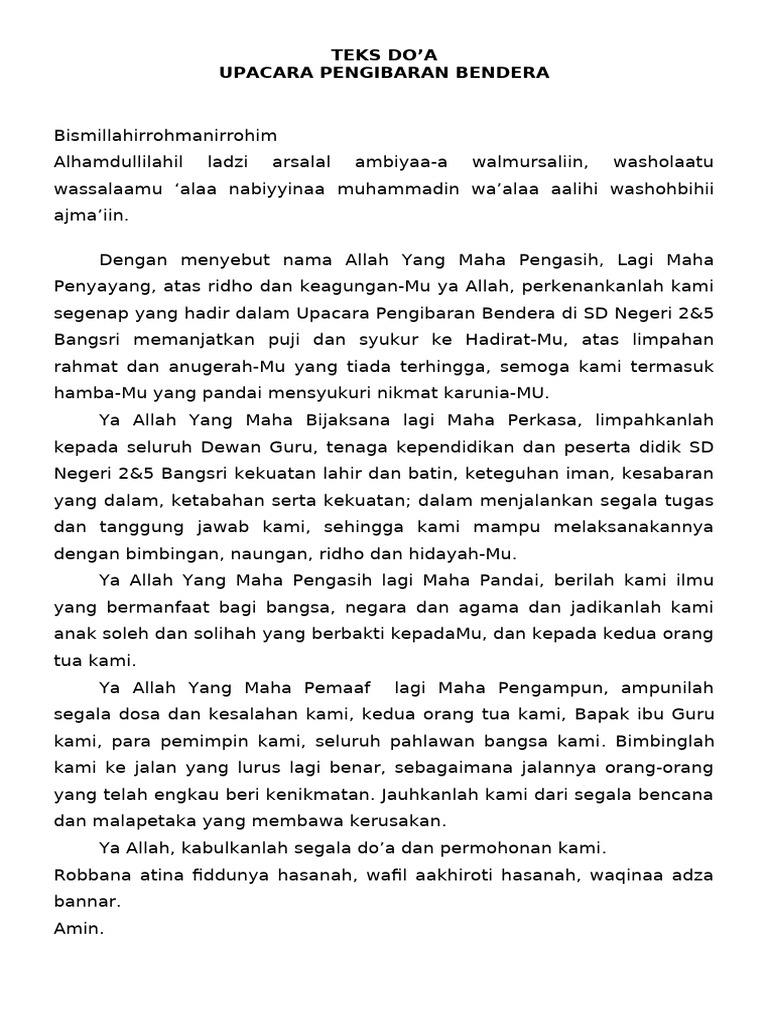 Teks Doa Upacara Bendera SD | PDF | Kesehatan Holistik | Agama ...