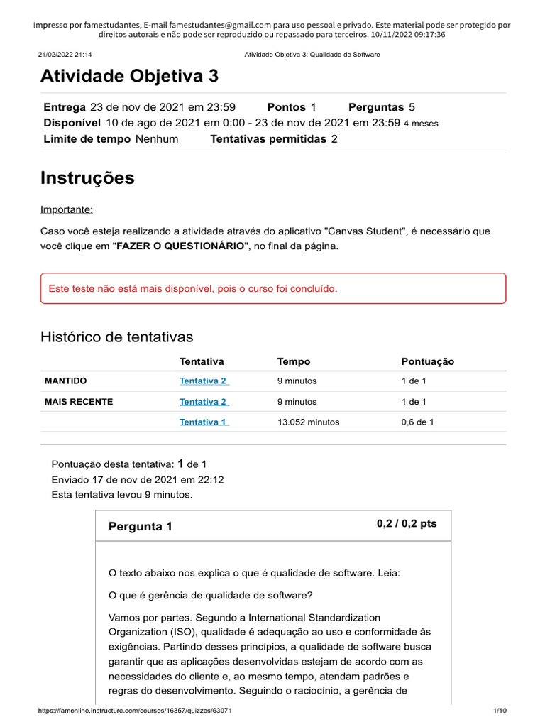 Atividade Objetiva 3 - Qualidade de Software Passei Direto | PDF | Cobit | Itil