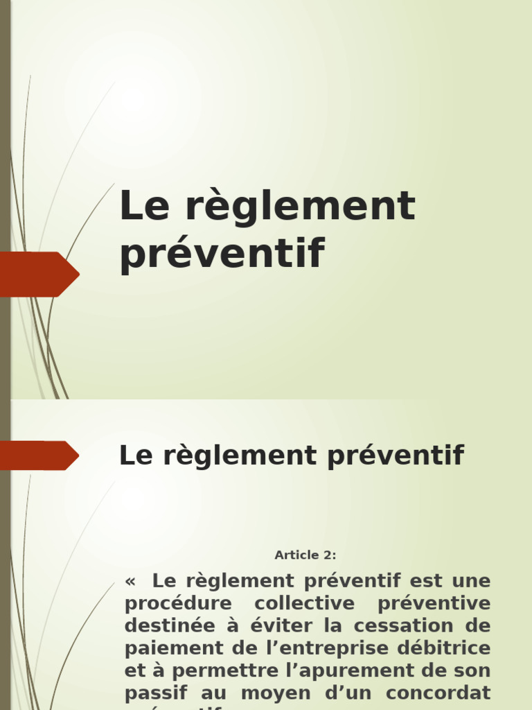 Règlement préventif : Conditions et Procédure | PDF | Débiteur | Dettes