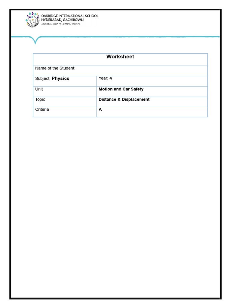 G9 - 1 - Distance and Displacement Worksheet | PDF