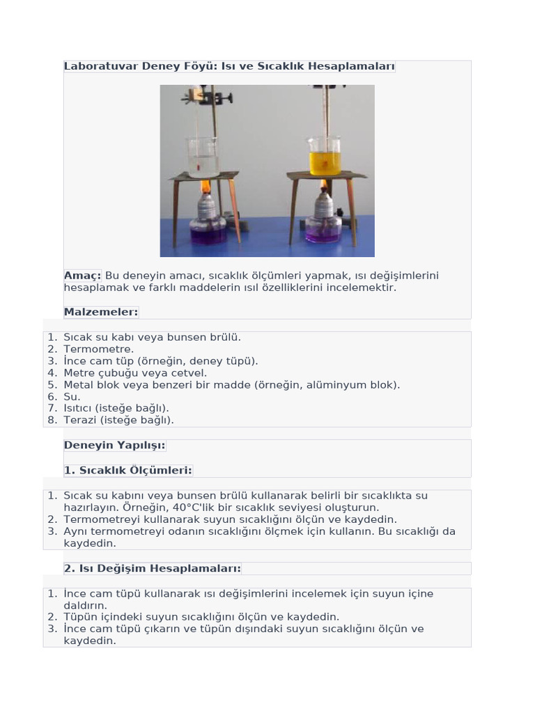 Isı - Sıcaklık Deney Föyü | PDF