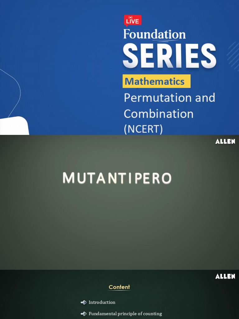 Permutation and Combination - Foundation Series | PDF | Permutation | Mathematical Concepts