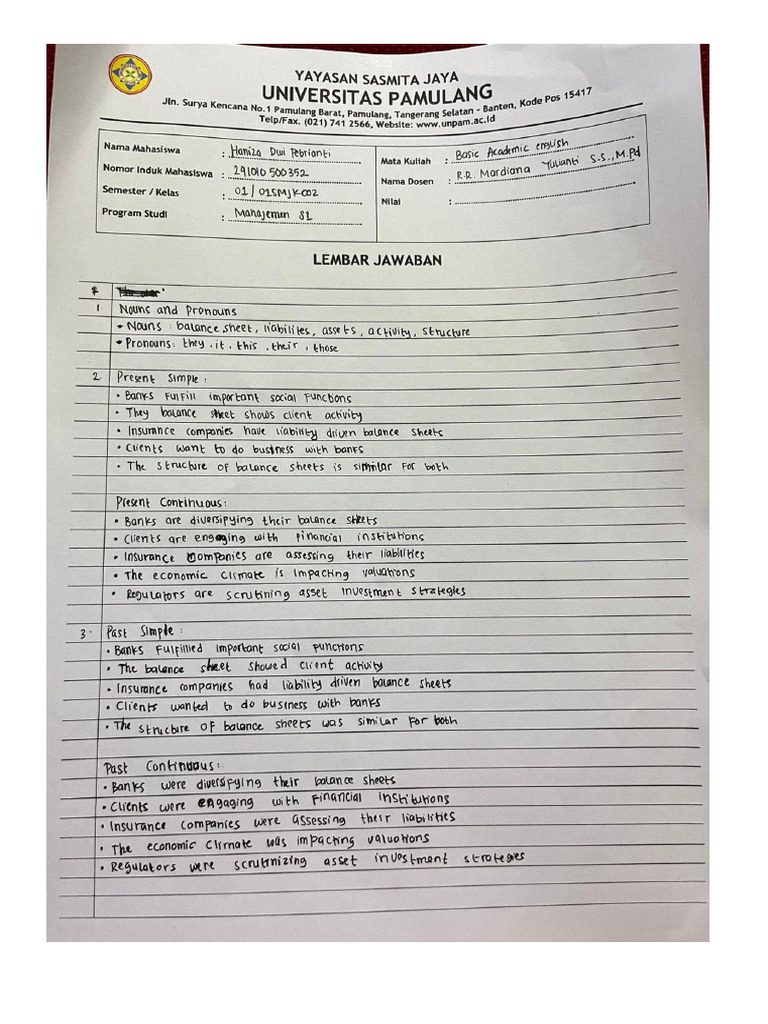 UTS Basic Academic English - Haniza Dwi Febrianti | PDF