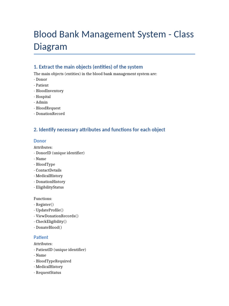 Blood Bank Management System Class Diagram | PDF | Blood Type | Medical ...