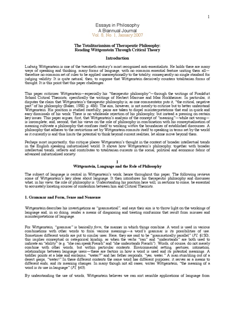 Wittgenstein & Critical Theory Analysis | PDF | Critical Theory ...