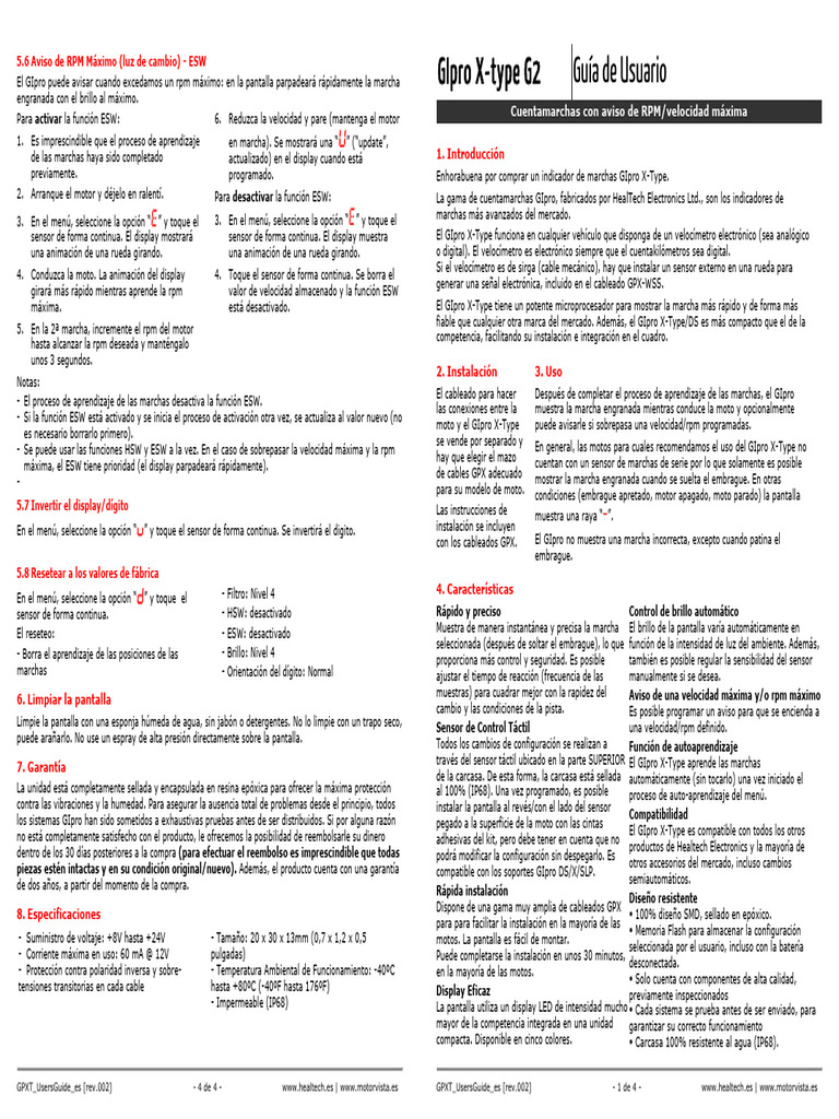 Cuentamarchas GIpro X-Type Pantalla G2-GPXT UsersGuide Es | PDF | Sensor