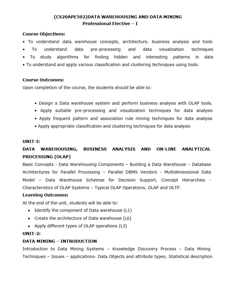 Data Warehousing & Mining Course | PDF | Data Warehouse | Cluster Analysis