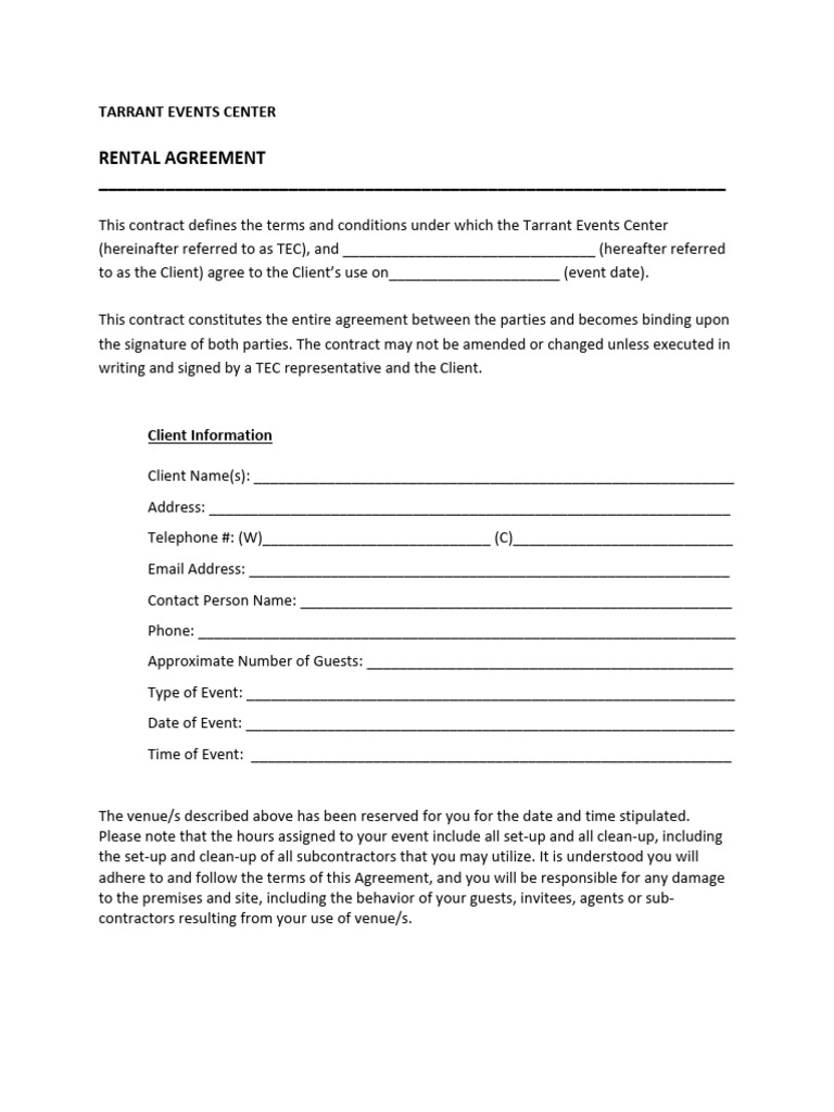 Venue Rental Agreement 020121 | PDF | Private Law
