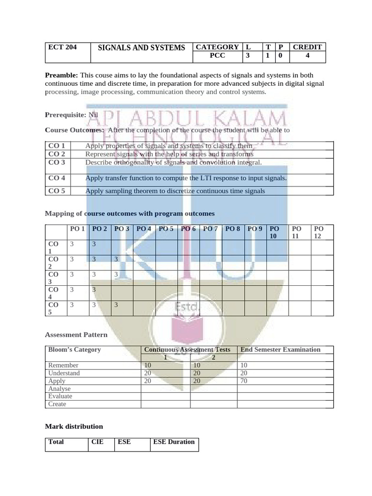 ECT 204 SIGNALS AND SYSTEMS - Compressed | PDF | Electronic Engineering ...